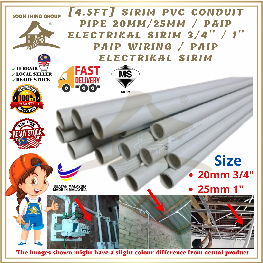 [4.5ft] SIRIM PVC CONDUIT PIPE 20mm/25mm / PAIP ELECTRIKAL SIRIM 3/4'' / 1'' PAIP WIRING / PAIP ...